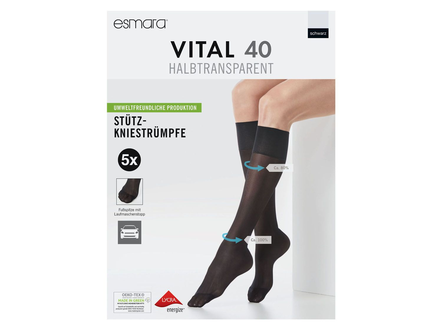 esmara® 5 steun-kniekousen voor dames 40 DEN | LIDL