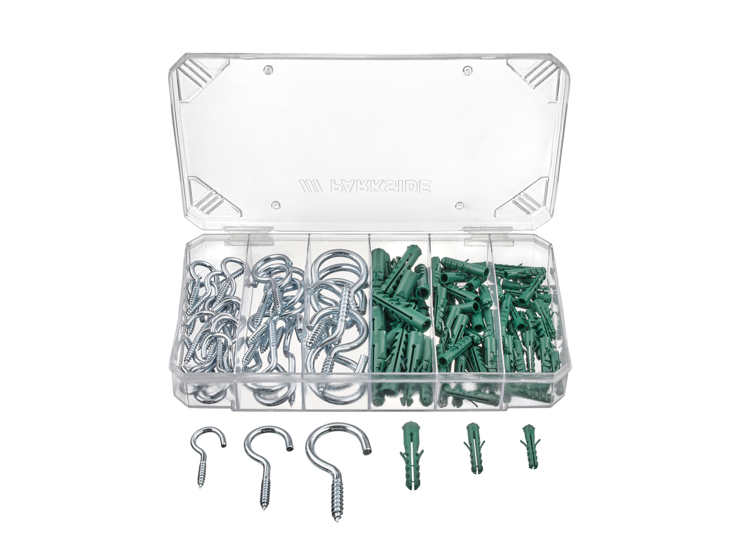 L-haak en deuvelset, schroefhaak en deuvelset of haaks…