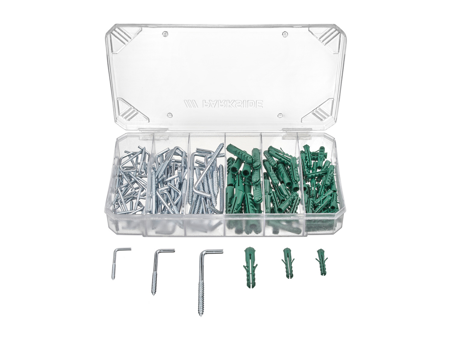 L-haak en deuvelset, schroefhaak en deuvelset of haaks…